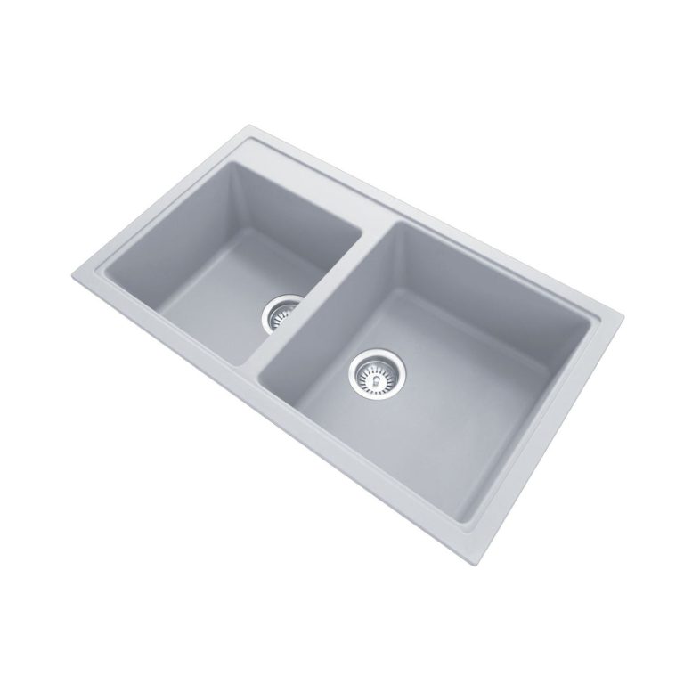 860 x 500mm Carysil Concrete Grey Double Bowl Granite Kitchen Sink in ...