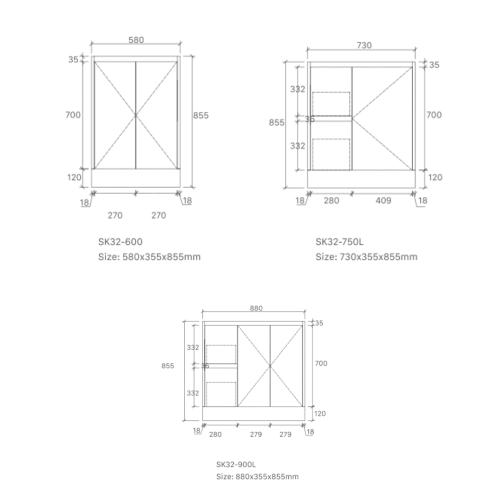 Sierra Compact 600/ 750/ 900mm Natural Timber Slim depth Freestanding ...