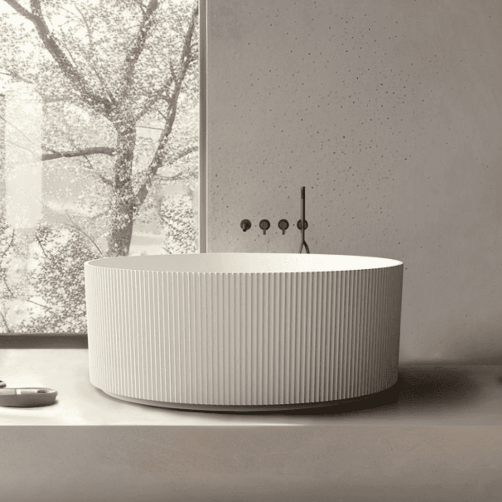Arcadia 1500mm Round Fluted Freestanding Gloss White Bathtub in ...