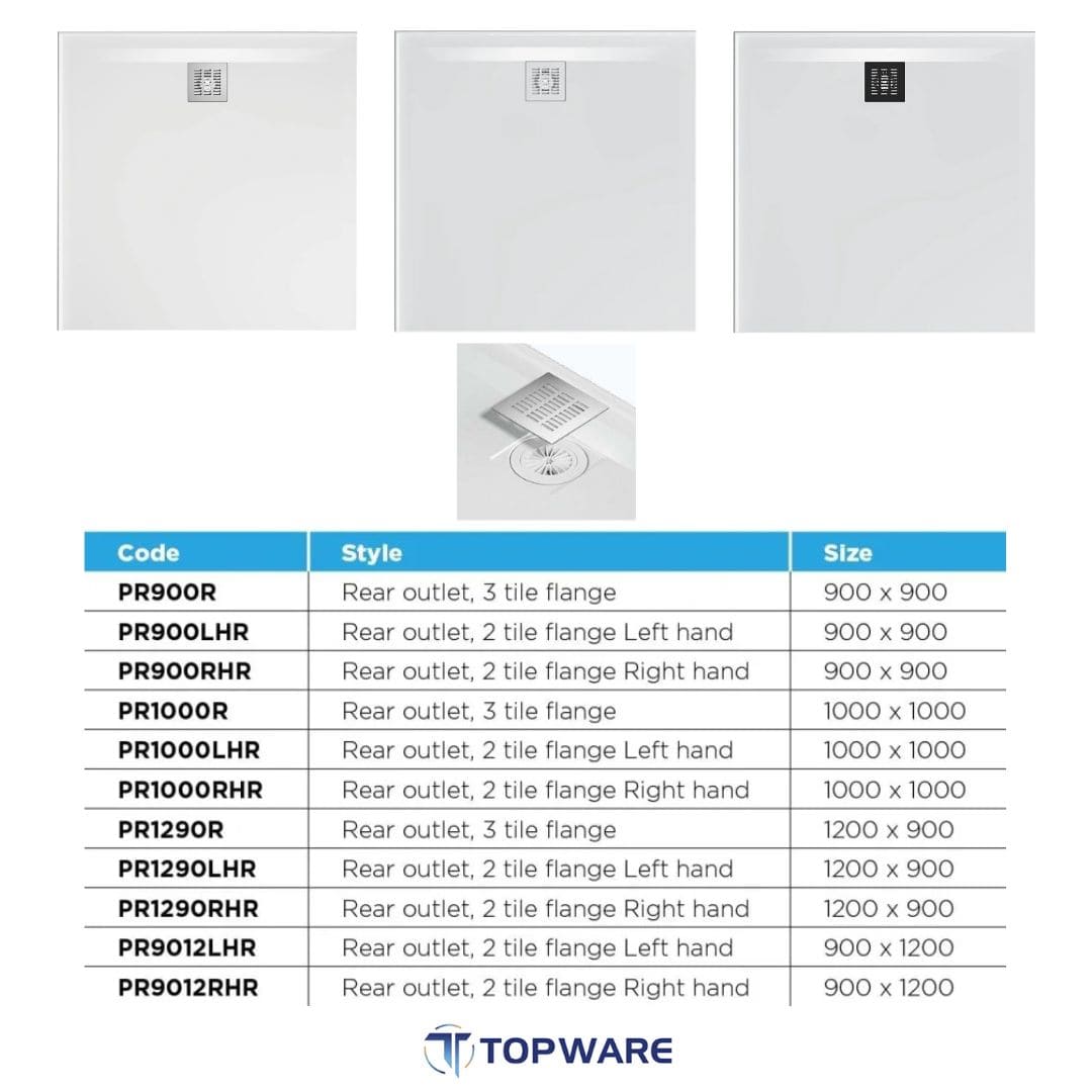 2/3 side lips 1000 x 1000 Rear Outlet Tile flange Shower base in ...