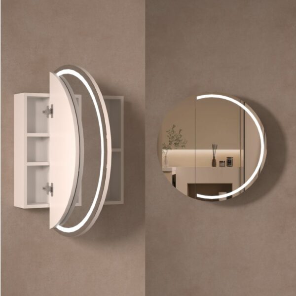 Orbit LED Round 800mm 3-color light Matte White Shaving Cabinet in ...