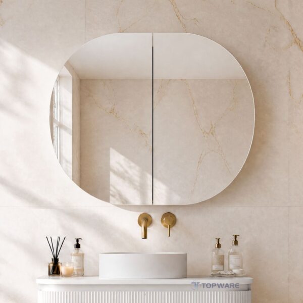Luxe 900/1200mm Oval Plywood Mirrored Shaving Cabinet - Color Options ...